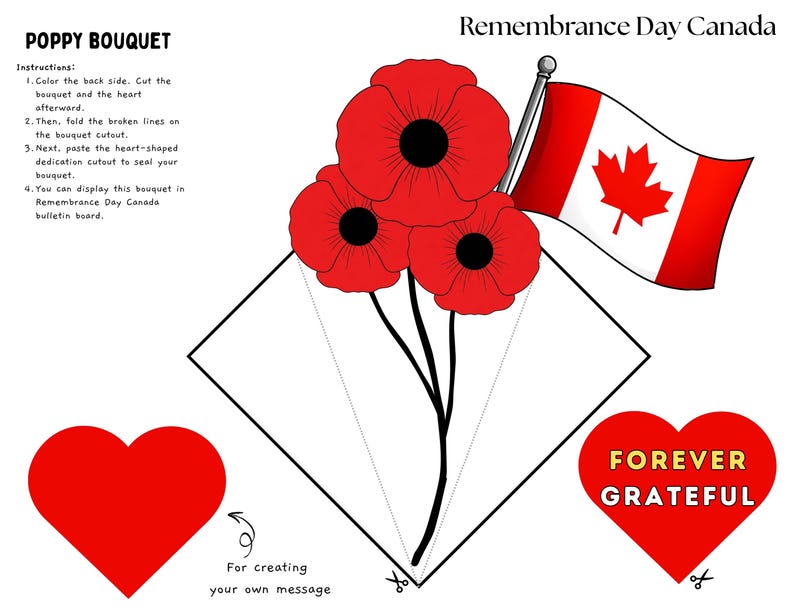 Remembrance Day Poppy Bouquet Craft | Canada Veterans Day Activity ...
