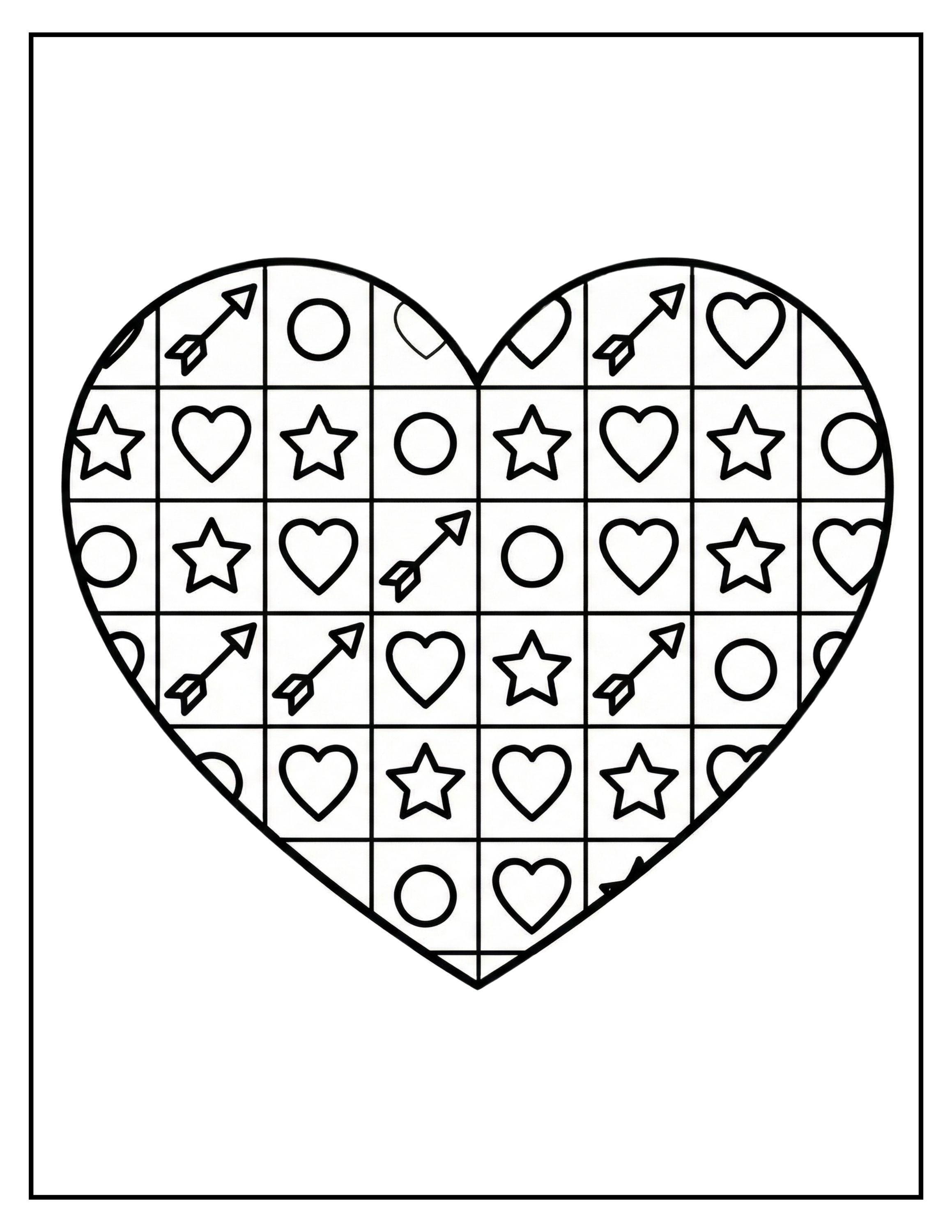 Pop Art Valentine Hearts Coloring Pages | Patterned Heart Art Activity ...