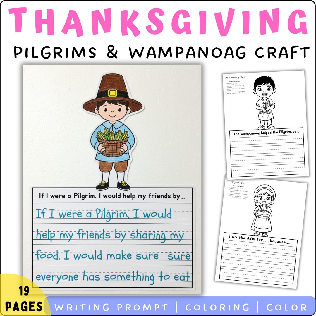 First Thanksgiving Craft and Writing Prompts | Pilgrims & Wampanoag ...