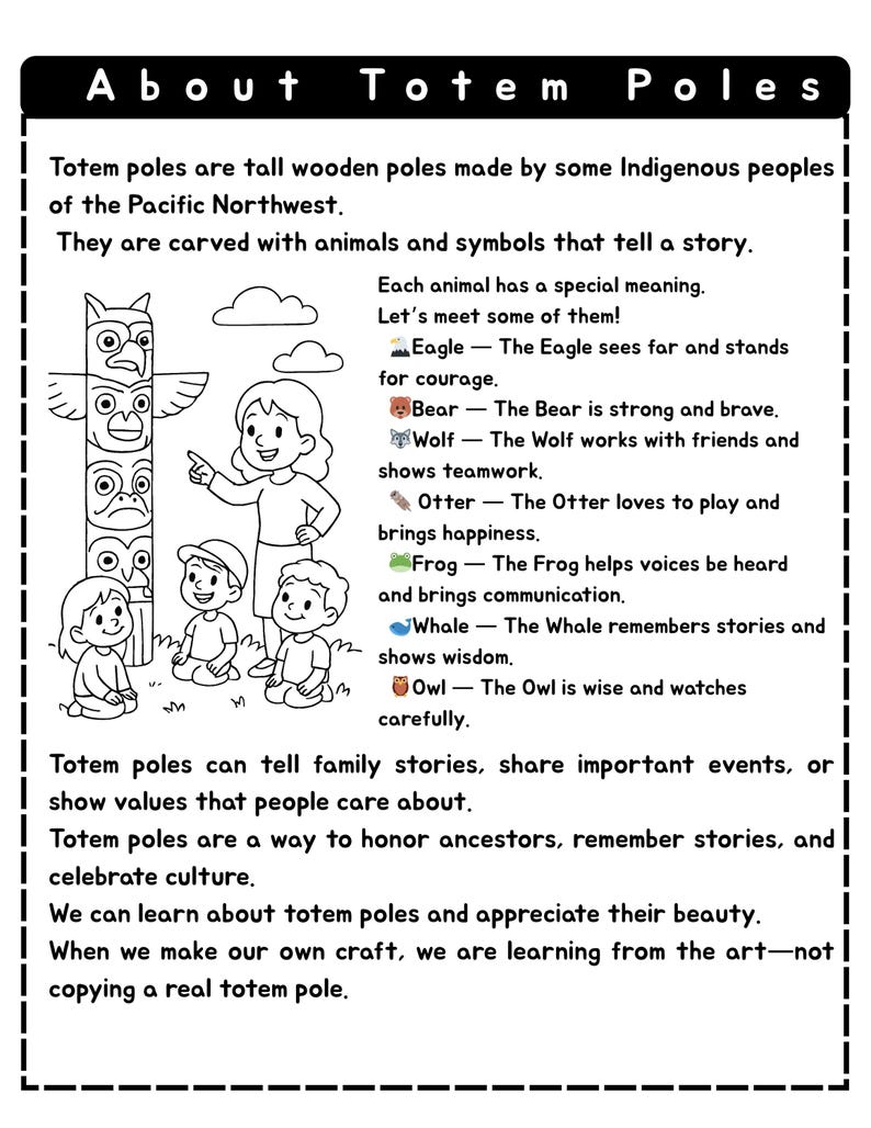 Totem Pole Animal Coloring Craft + Writing & Vocabulary Activities ...