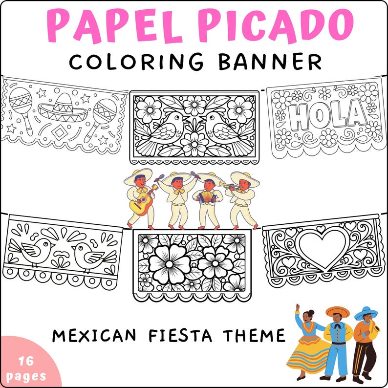 Papel Picado Coloring Banner: Mexican Fiesta Classroom Art (PDF ...
