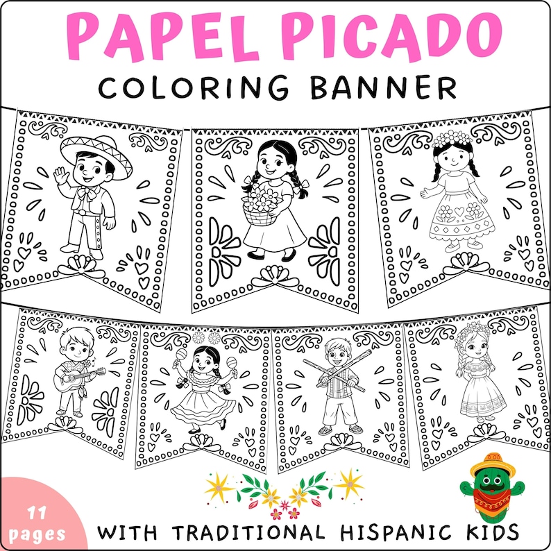 Papel Picado Coloring Banner: Hispanic Heritage Month, Cinco De Mayo ...