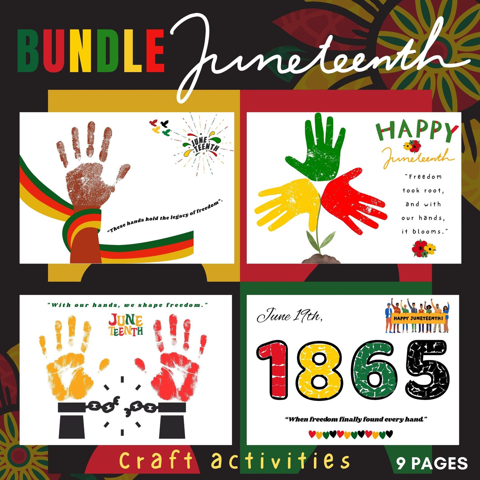 Juneteenth Chain Handprint Art Craft Activities, Bulletin Board, Jun ...