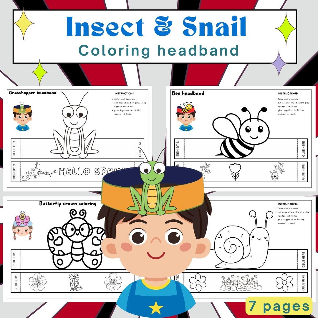 Insects & Snail Coloring Headband - Paper Hats, Spring Coloring Craft ...