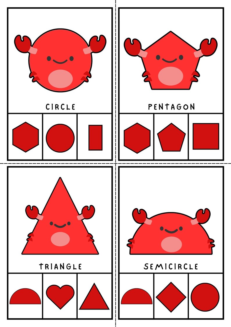 Crab 2D Shape Matching Clip Cards | Preschool & Kindergarten Math ...