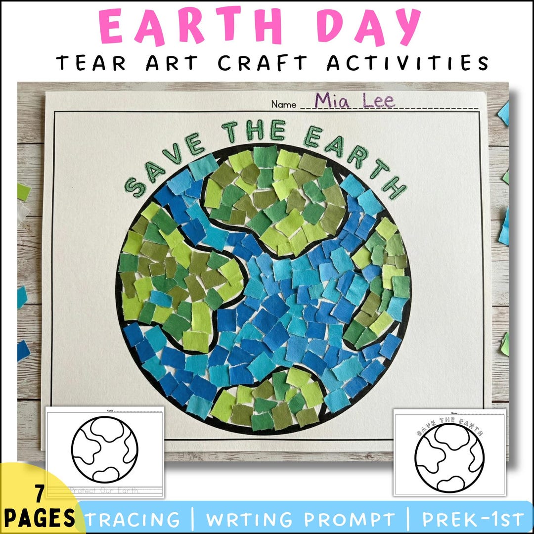 Earth Day Earth Tear Art Craft | Fine Motor Activity, Writing Prompt ...