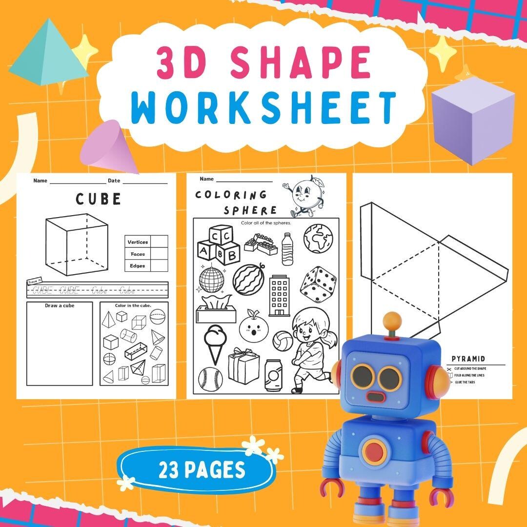 3D Shape Worksheets: Preschool & Kindergarten Math (printable PDF ...