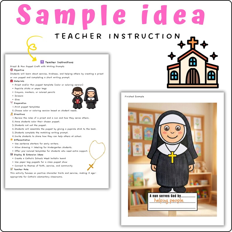 Catholic Schools Week Priest & Nun Puppet Craft With Writing Prompt | K ...