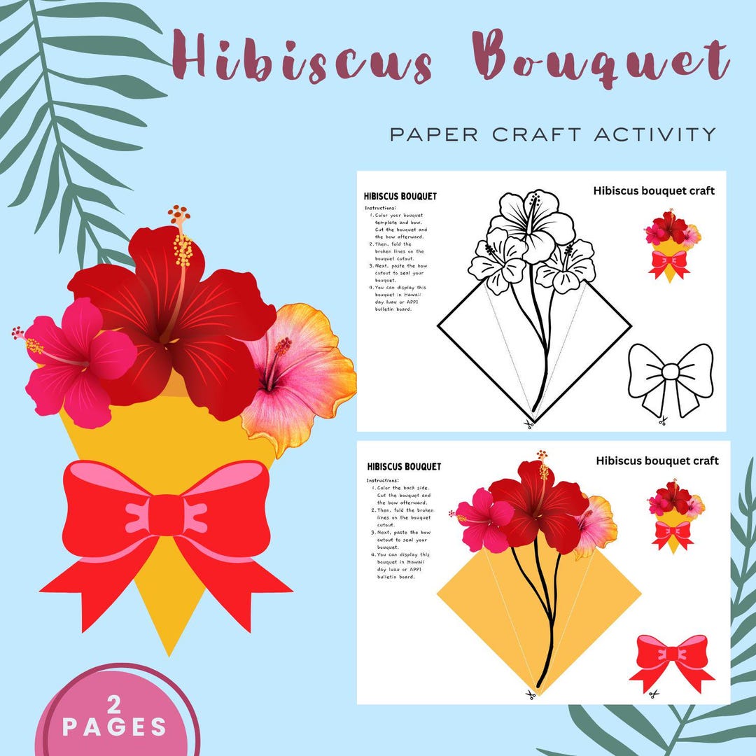 Hibiscus Bouquet Craft: Hawaiian Luau Activity (printable) - Etsy