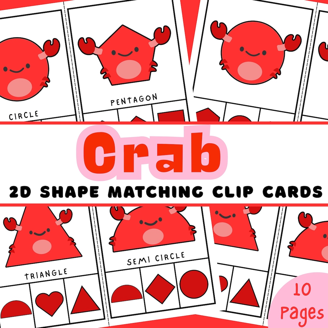 Crab 2D Shape Matching Clip Cards | Preschool & Kindergarten Math ...