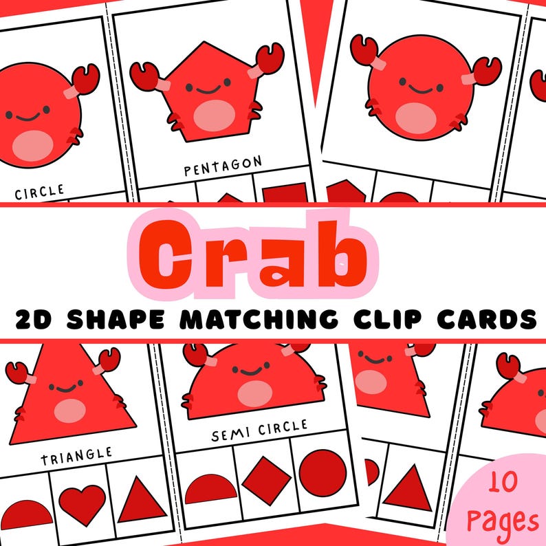 Crab 2D Shape Matching Clip Cards | Preschool & Kindergarten Math ...