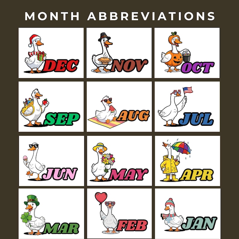 Silly Goose Calendar Months: Printable Classroom Bulletin Board Cards ...