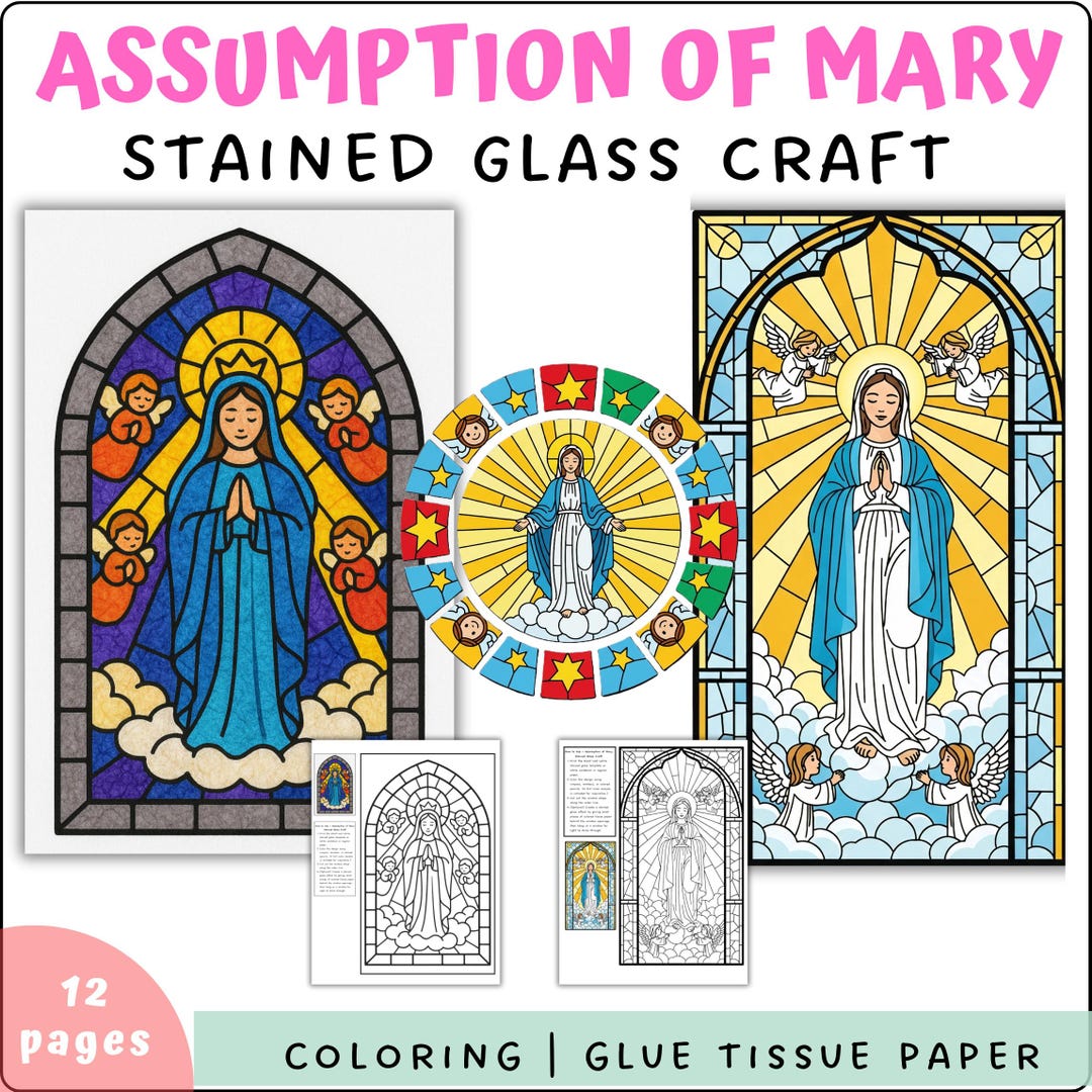 Assumption of Mary Stained Glass Craft: Catholic Coloring Activity (PDF ...