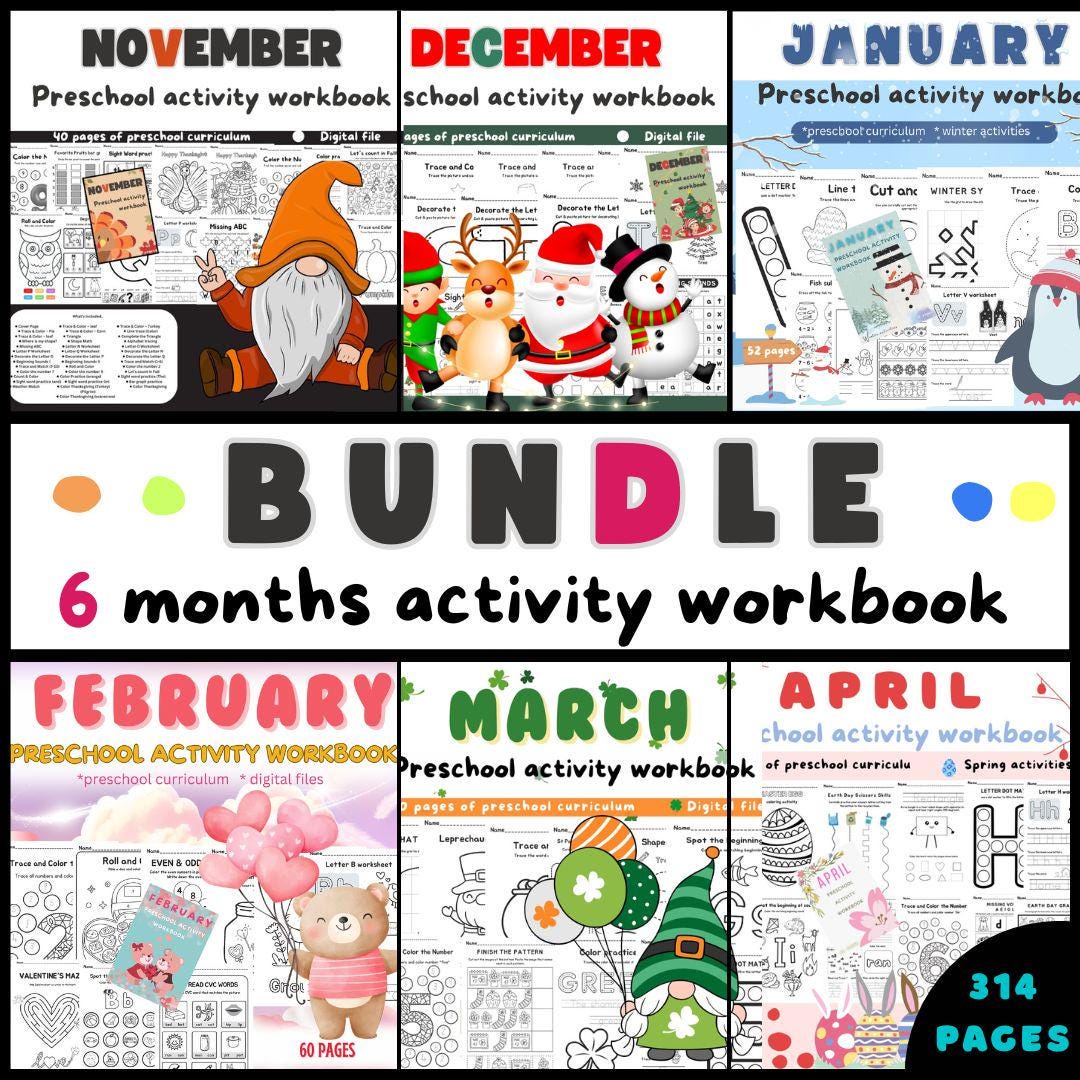 Bundle: 6 Months of Preschool & Kindergarten Workbook -busy Book ...