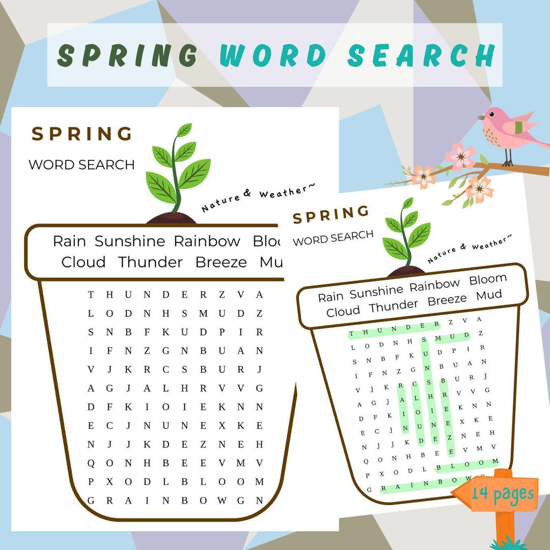 Fun & Easy Spring Word Search Puzzle Kindergarten 1st Grade Activity ...