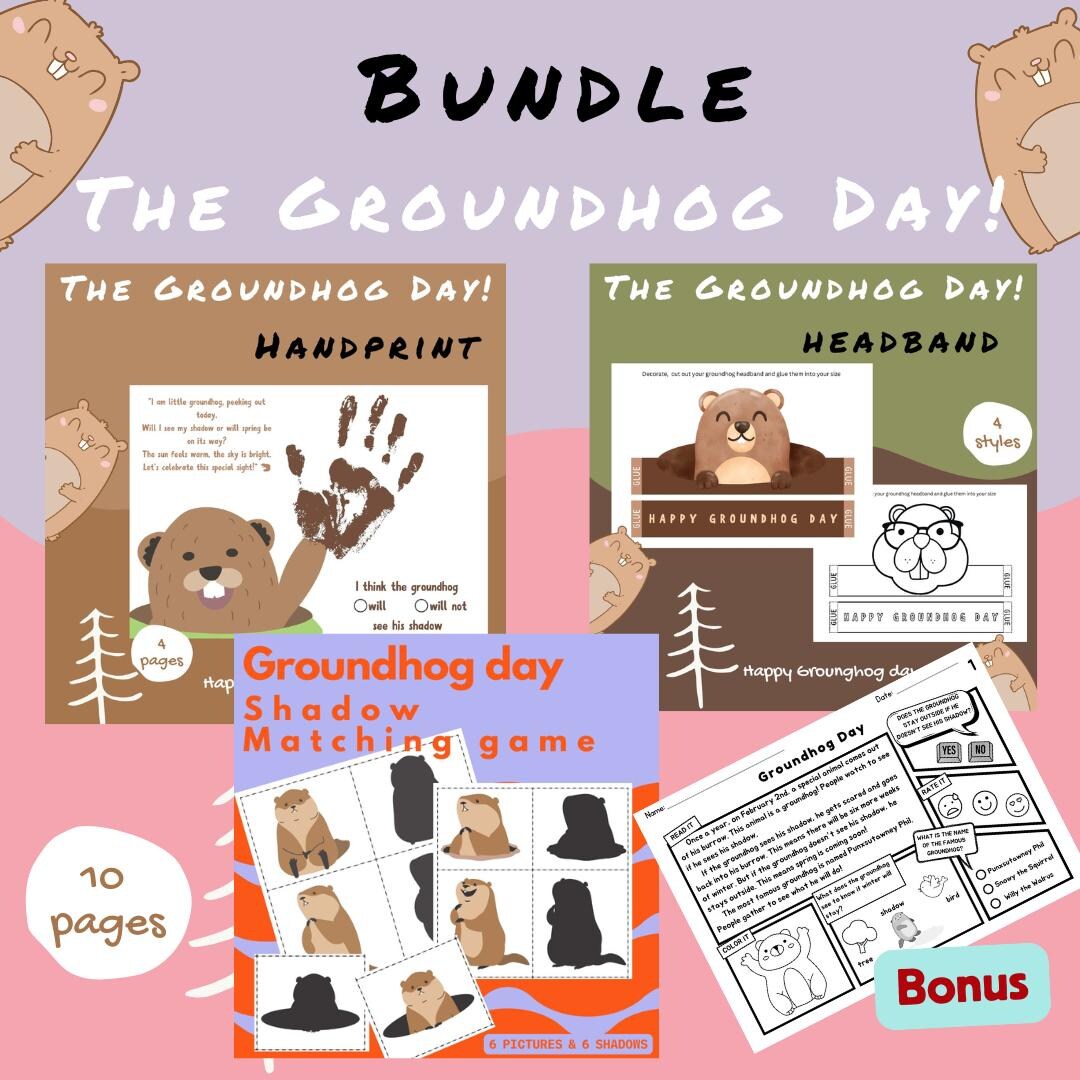 Groundhog Day Craft Bundle: Headband, Handprint, Shadow Game (PDF) - Etsy
