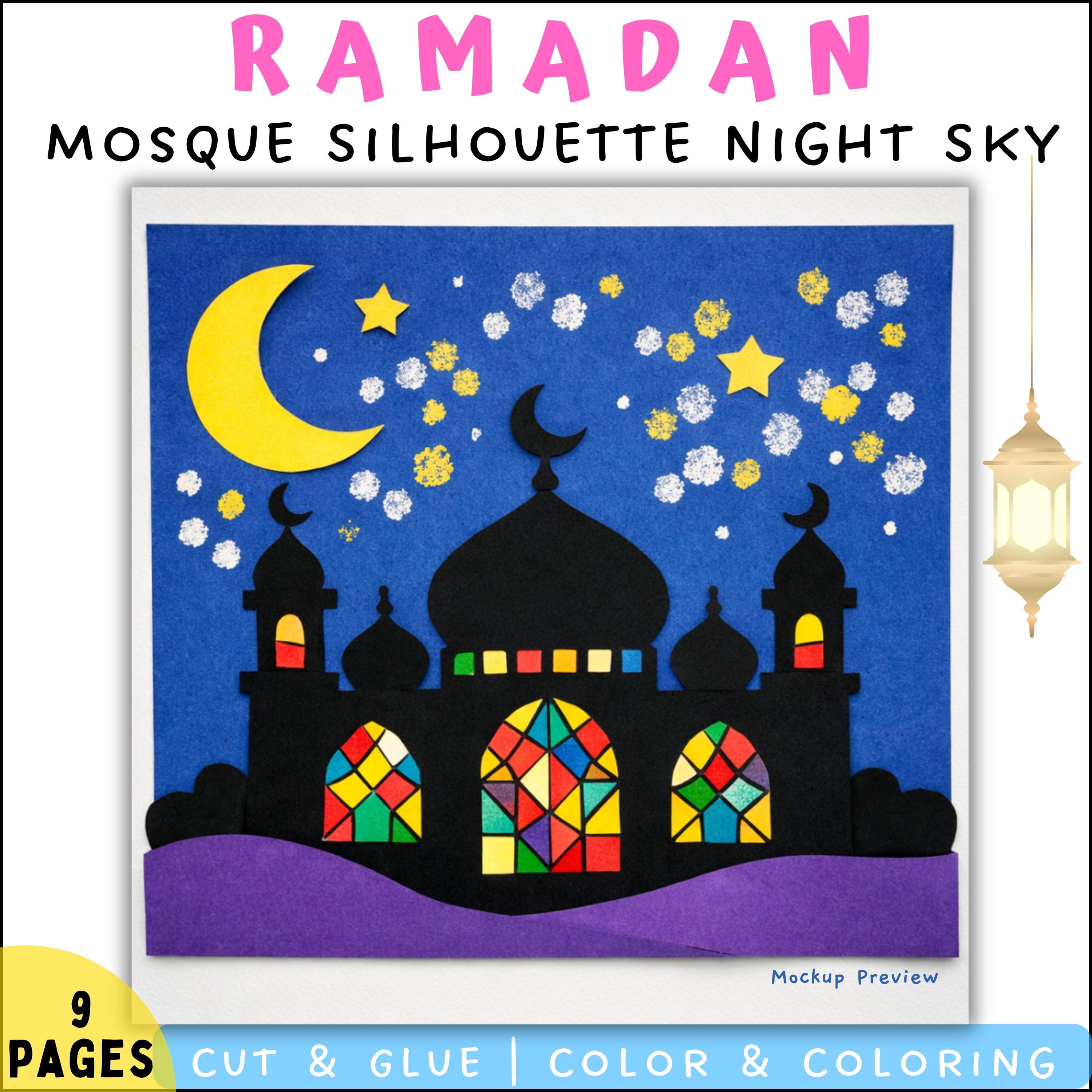 Ramadan Mosque Silhouette Craft | Night Sky Cut & Paste Activity With ...