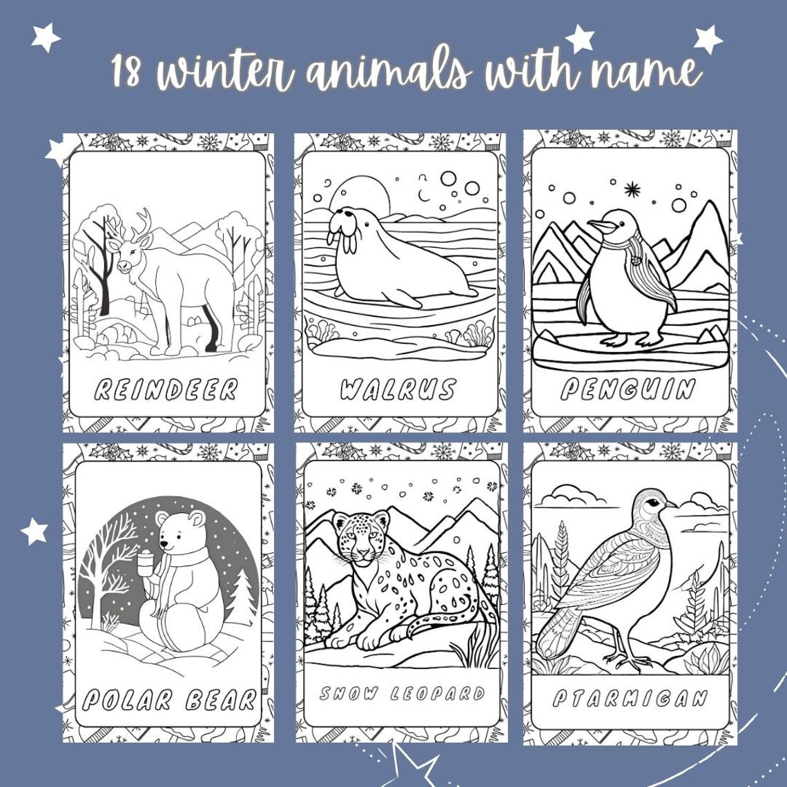 Winter Animals Coloring Book: Arctic Animal Coloring Pages (PDF) - Etsy