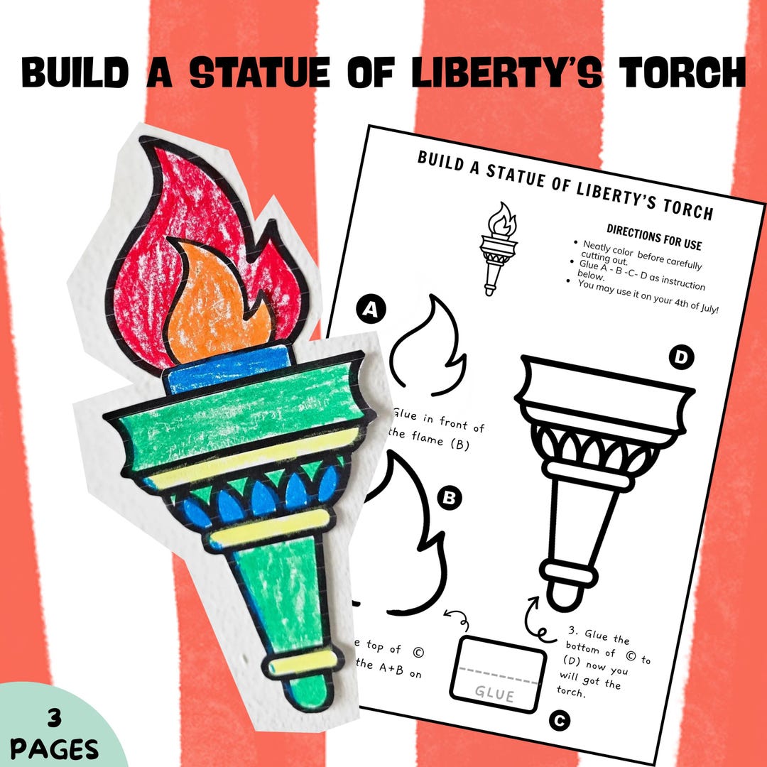 Statue of Liberty Torch Craft: 4th of July Printable Activity (digital ...