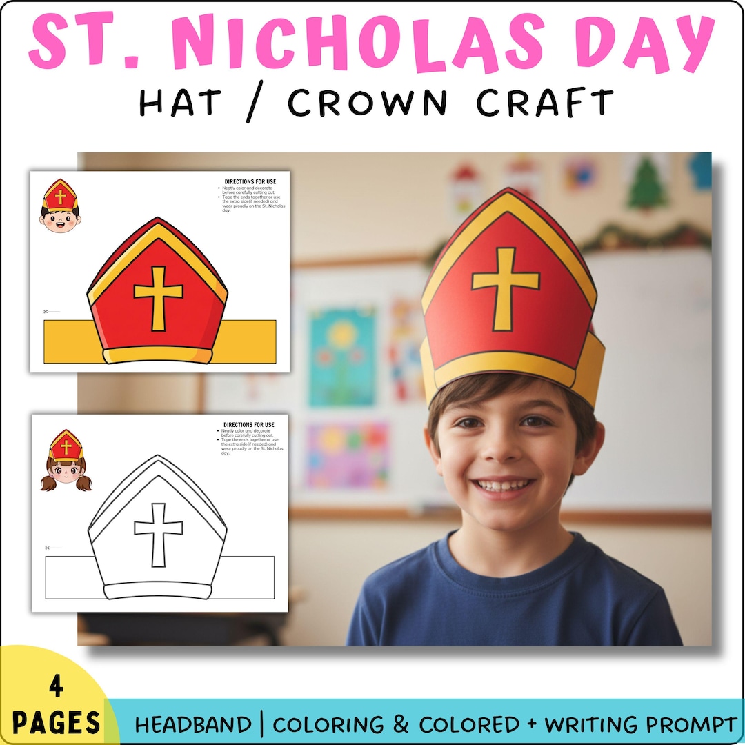 St. Nicholas Day Hat Craft Activities | Crown Headband & Writing Prompt ...