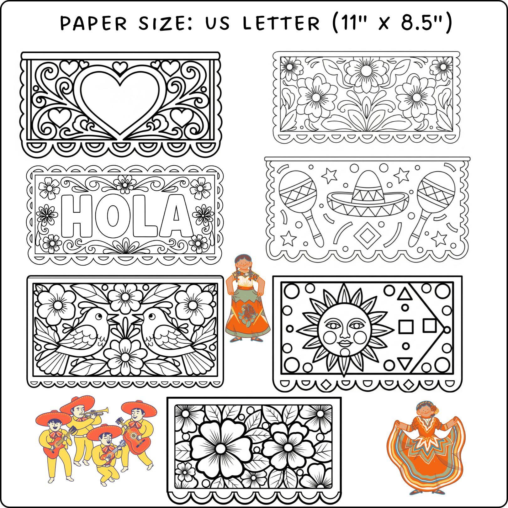 Papel Picado Coloring Banner: Mexican Fiesta Classroom Art (PDF ...