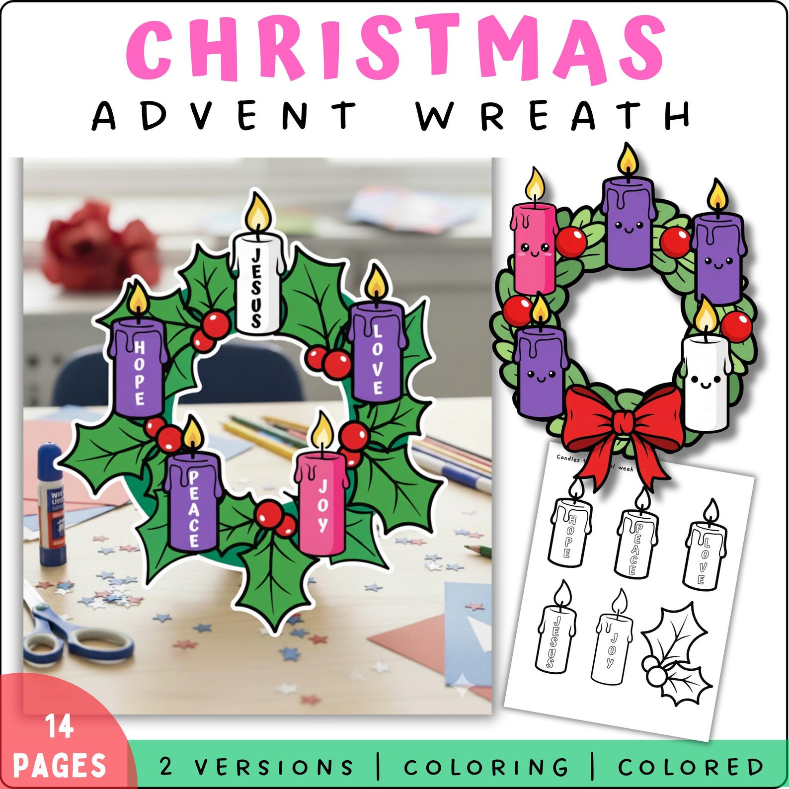 Advent Wreath Craft | Cut & Glue Christmas Activity | Religion Activity ...