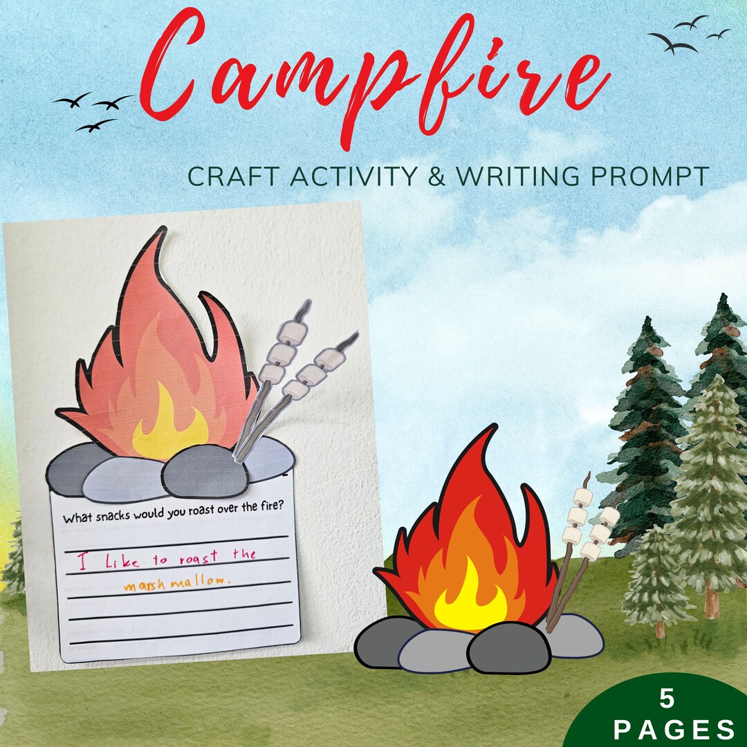 Campfire Craft & Writing Prompt | Cut and Glue Summer Craft Activity ...