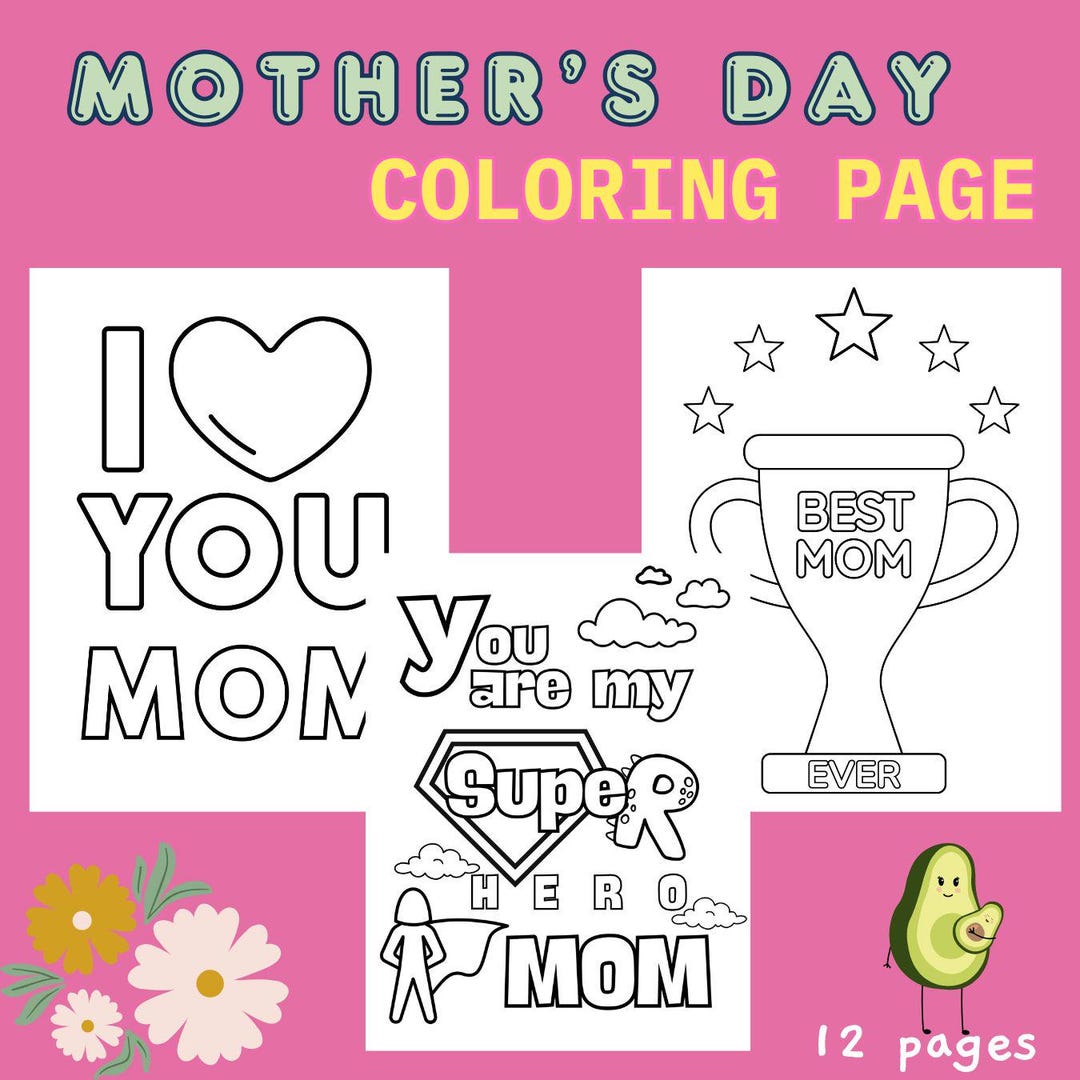 Mother's Day Coloring Pages: Kids Activity, Mom Card (digital Download ...