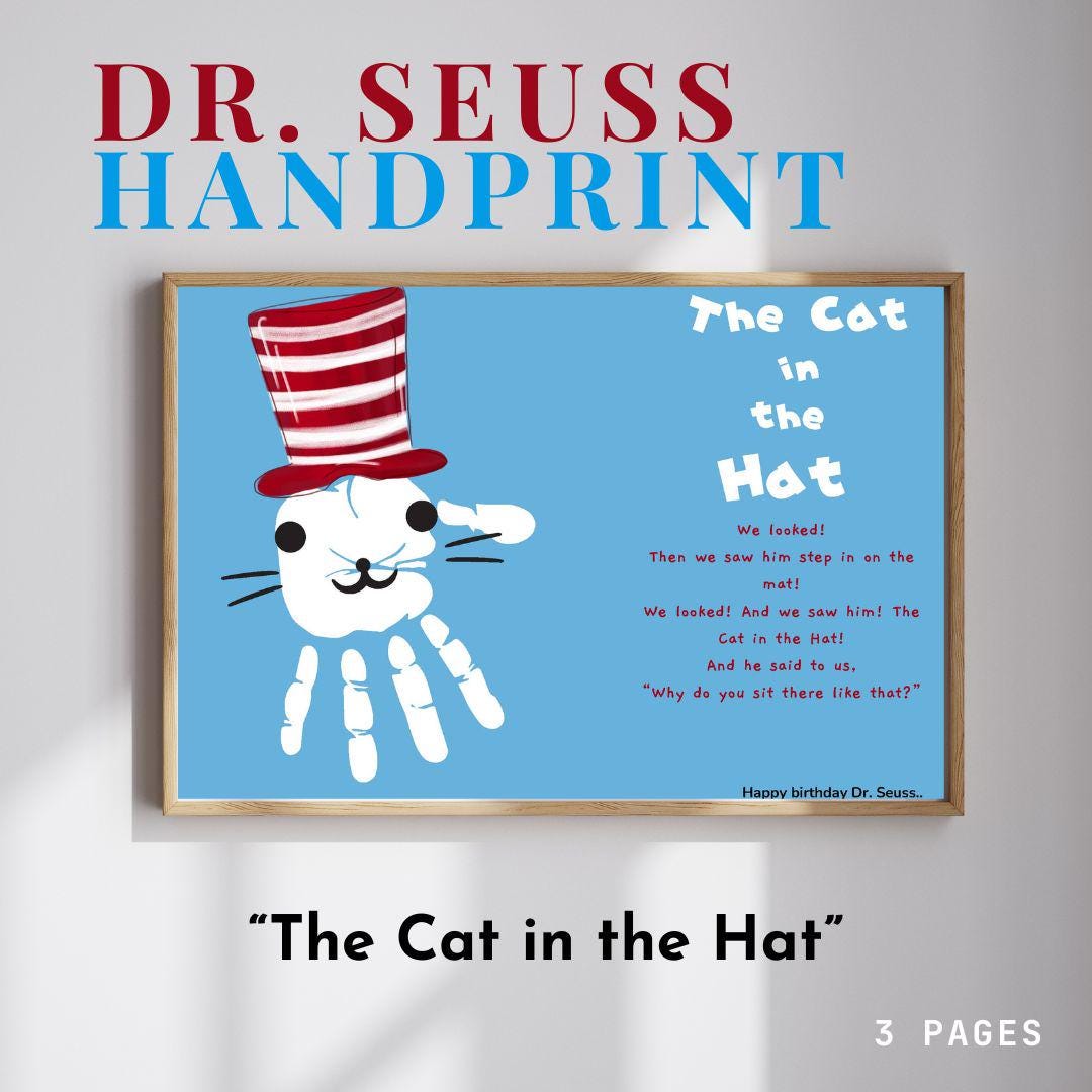 Dr. Seuss Week Handprint Art | the Cat in the Hat, Craft, Read Across ...