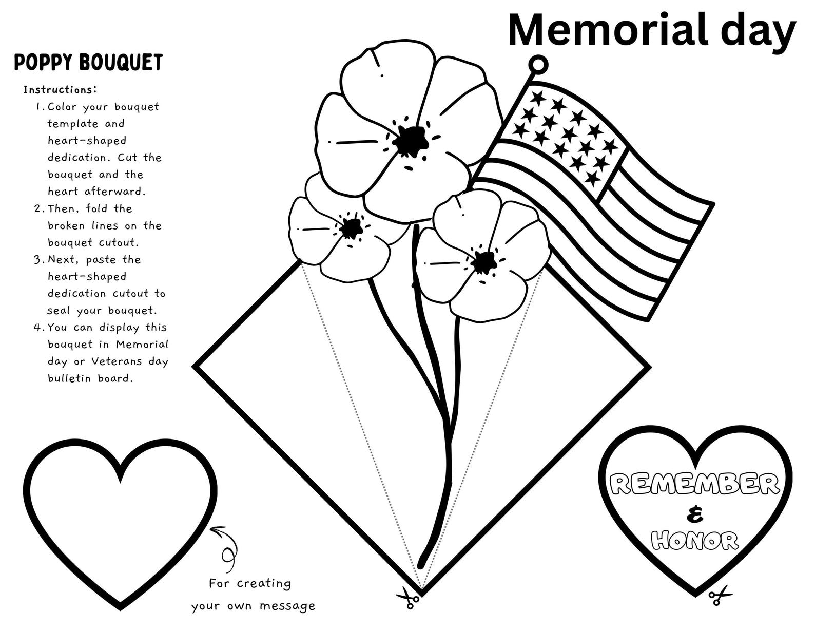 Memorial Day Poppy Flowers Bouquet Paper Craft Activities, Veterans Day ...