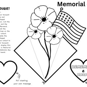 Memorial Day Poppy Flowers Bouquet Paper Craft Activities, Veterans Day ...