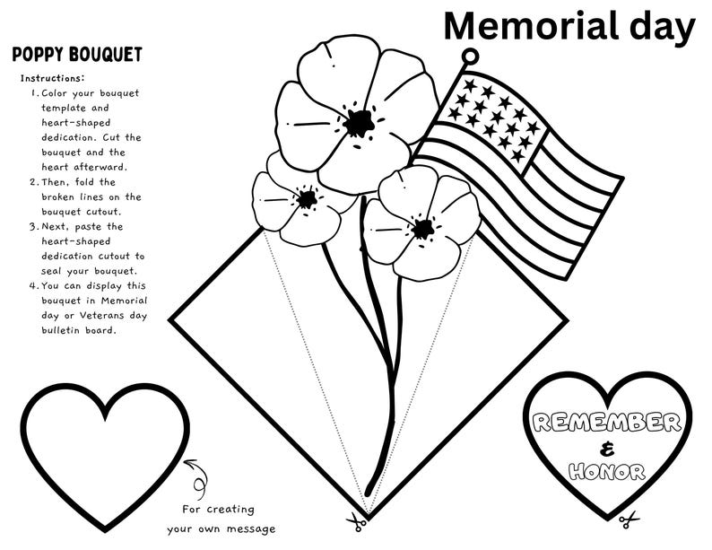 Memorial Day Poppy Flower Bouquet Craft: Kids Remembrance Activity ...