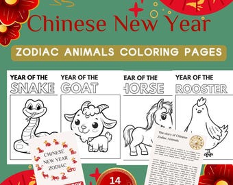 Chinese New Year Zodiac Animals Coloring Pages for Kids (PDF & JPG) - Etsy
