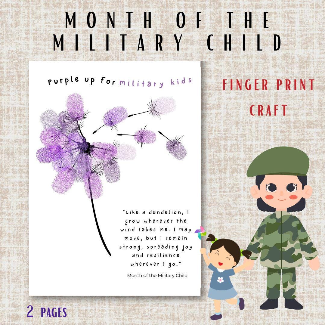 Military Child Dandelion Fingerprint Craft: Printable Kids Activity ...