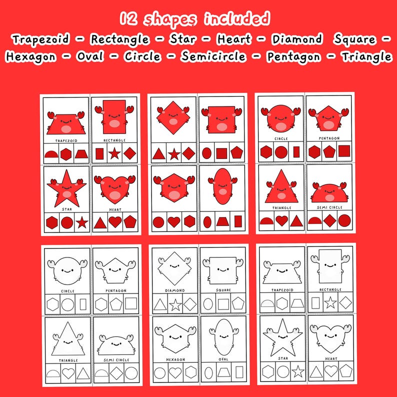 Crab 2D Shape Matching Clip Cards | Preschool & Kindergarten Math ...