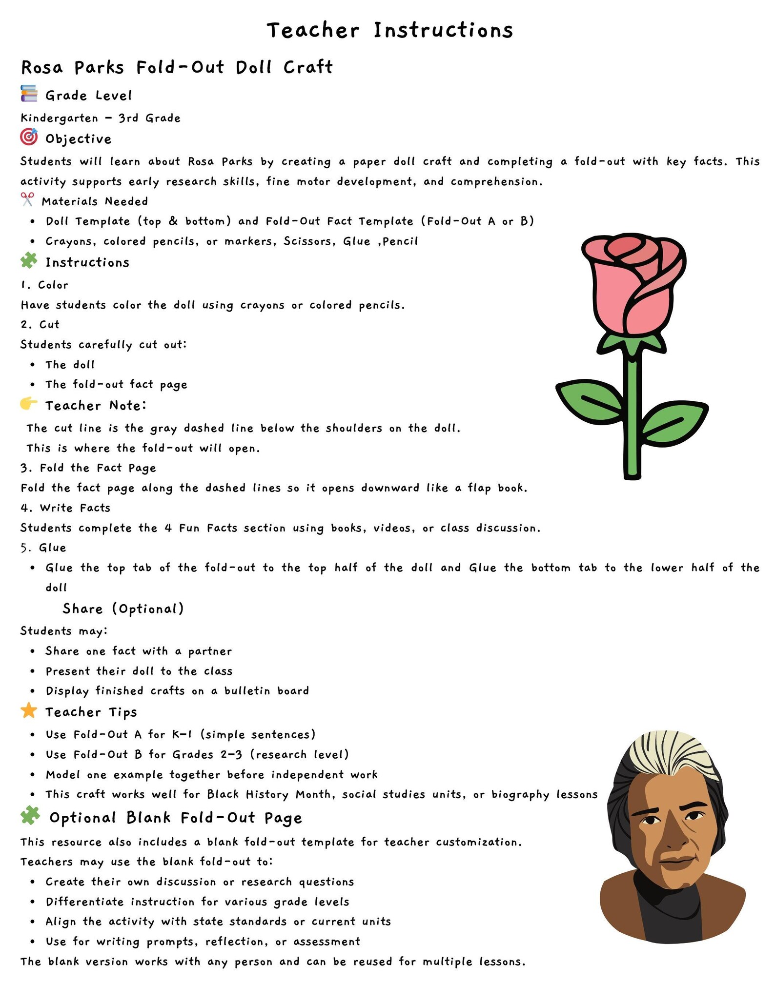 Rosa Parks Fold-out Doll Craft | Black History Month Research ...