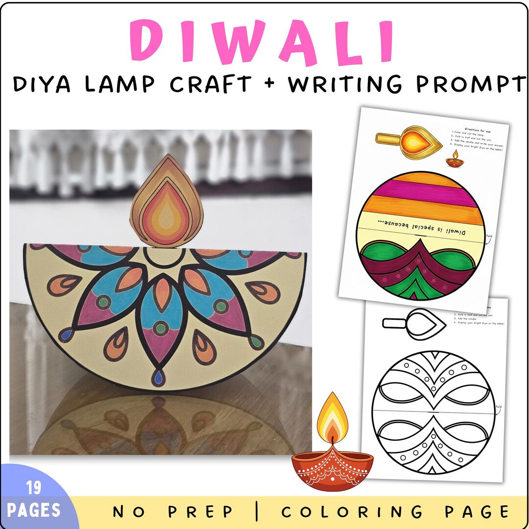 Diwali Diya Lamp Craft & Writing Prompt: Kids Activity (digital ...