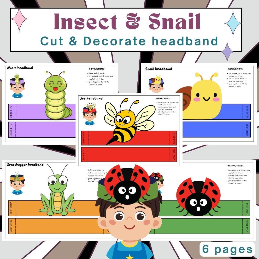 Insects and Snail Colored Headband- Paper Hats - Spring Cut & Decor ...