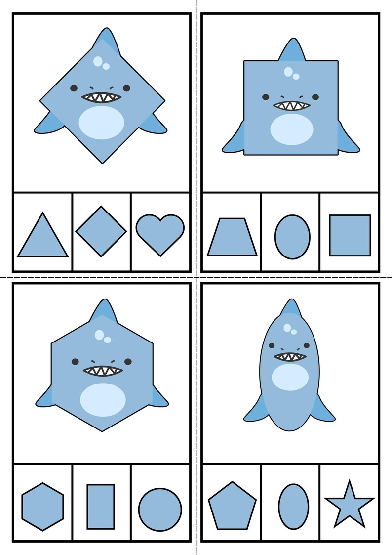 Shark 2D Shape Matching Clip Cards | Preschool & Kindergarten Math ...