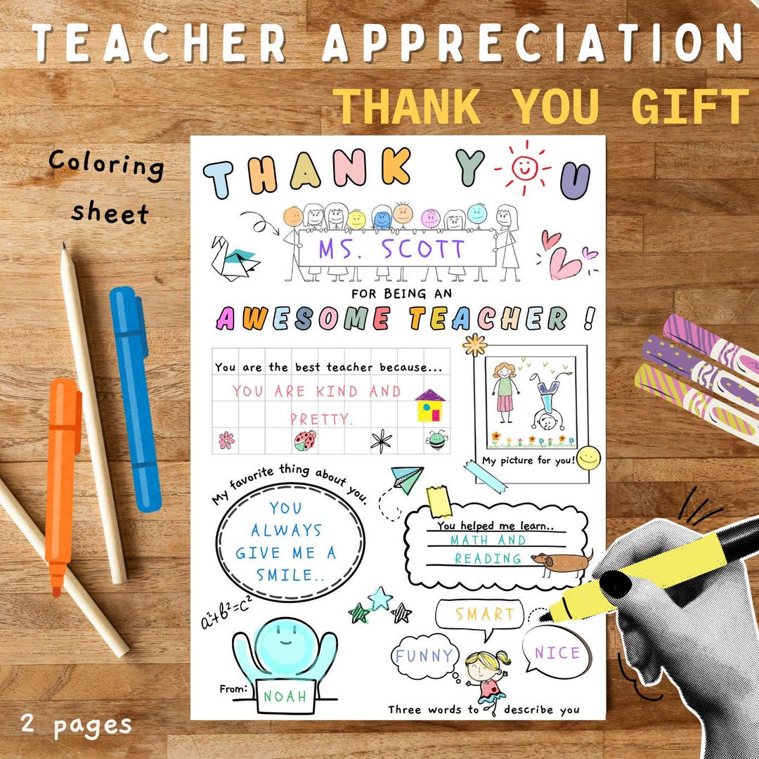 Teacher Appreciation Week Gift, All About My Teacher, Thank You Card ...