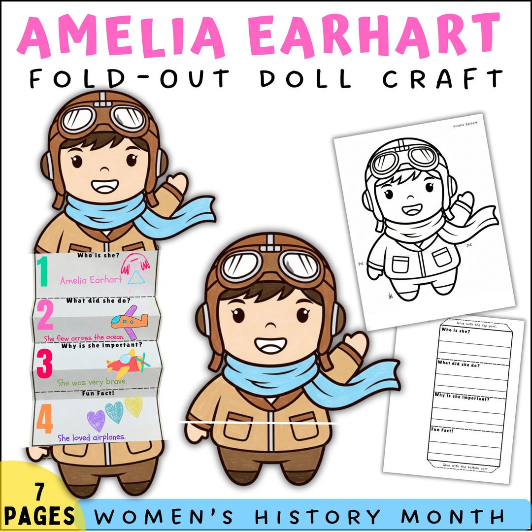 Women’s History Month Amelia Earhart Fold-out Doll Craft | K–1 Writing ...