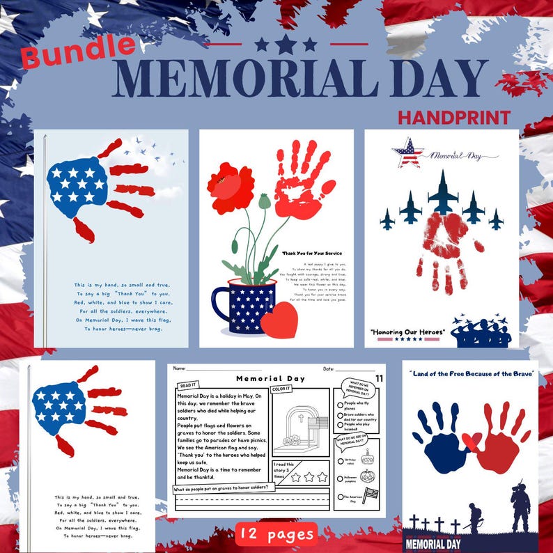 Memorial Day Handprint Craft Bundle: Patriotic Activities (digital ...