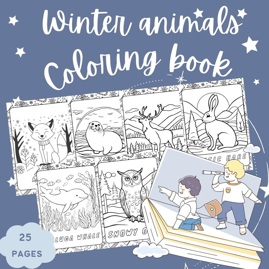 24 Coloring Pages of Winter Animals for Kids, Winter Arctic Animal ...