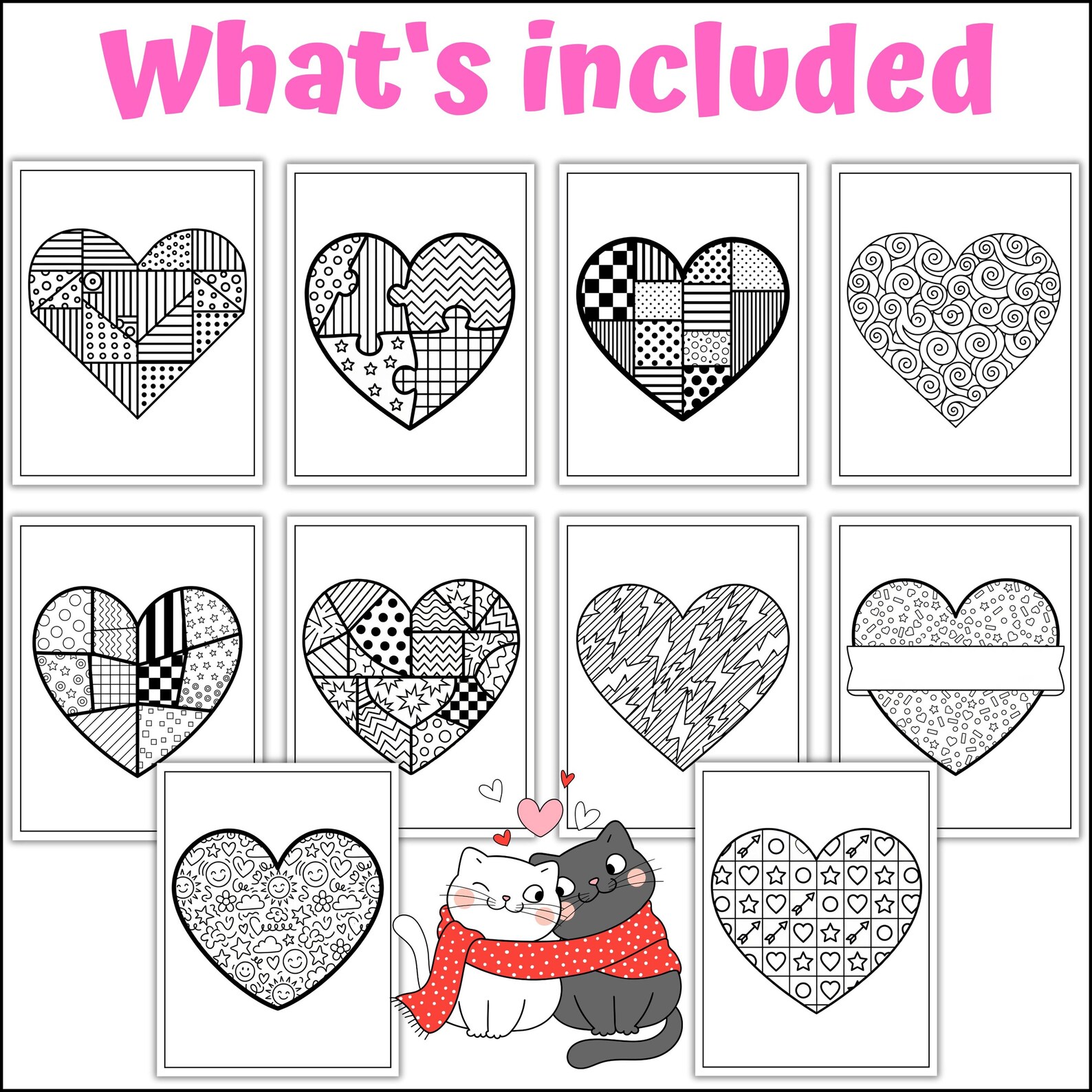 Pop Art Valentine Hearts Coloring Pages | Patterned Heart Art Activity ...