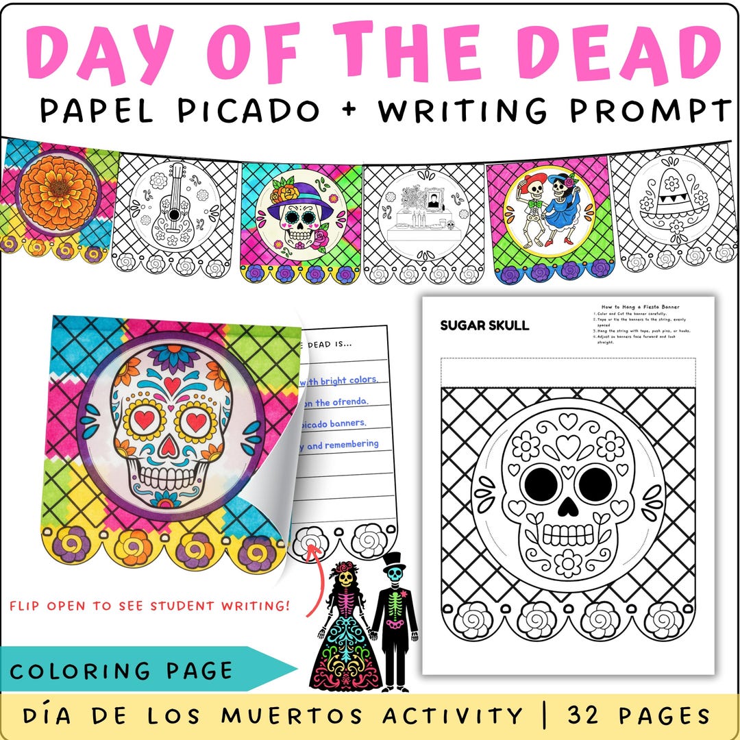 Day of the Dead Papel Picado Coloring & Writing Activity | Día De Los ...
