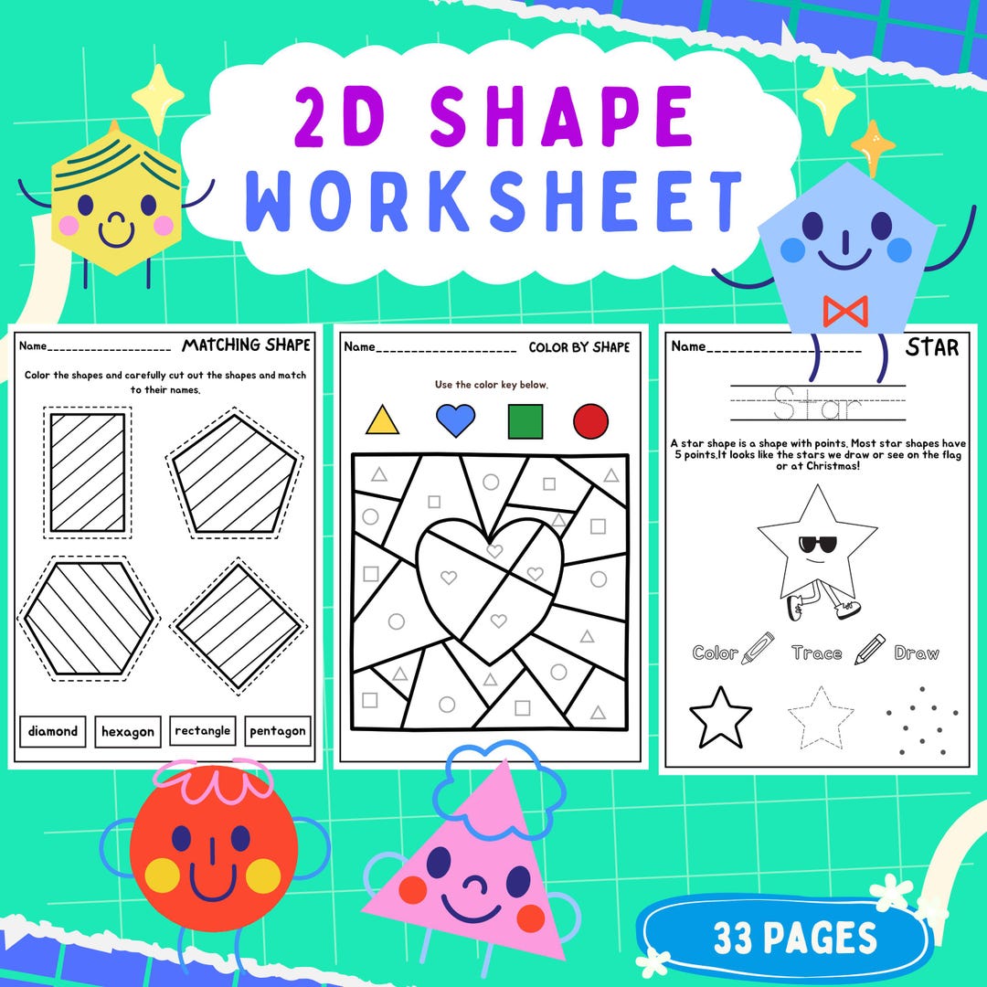 2D Shape Activity Worksheets: Preschool Kindergarten Printable (PDF ...
