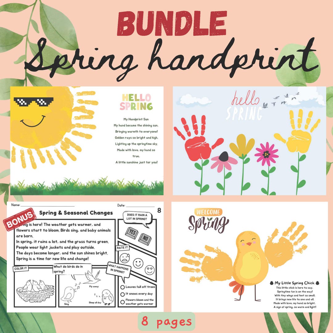 Bundle: Spring Handprint Keepsake Art, Chick, Sun, Flower Spring Craft ...