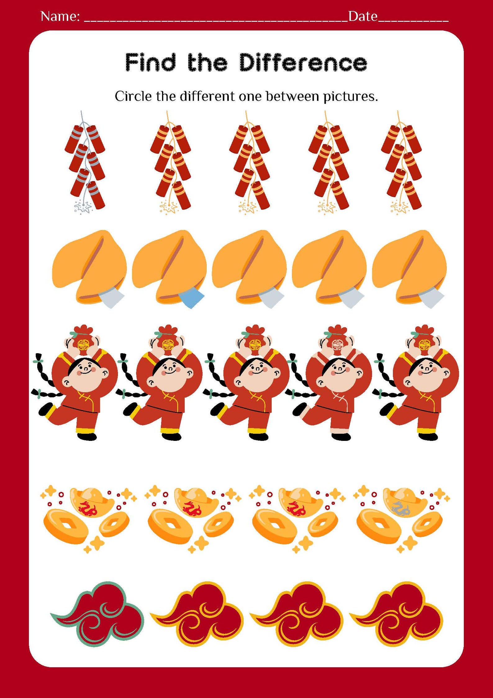 Chinese New Year Find the Difference Worksheets | Lunar New Year ...