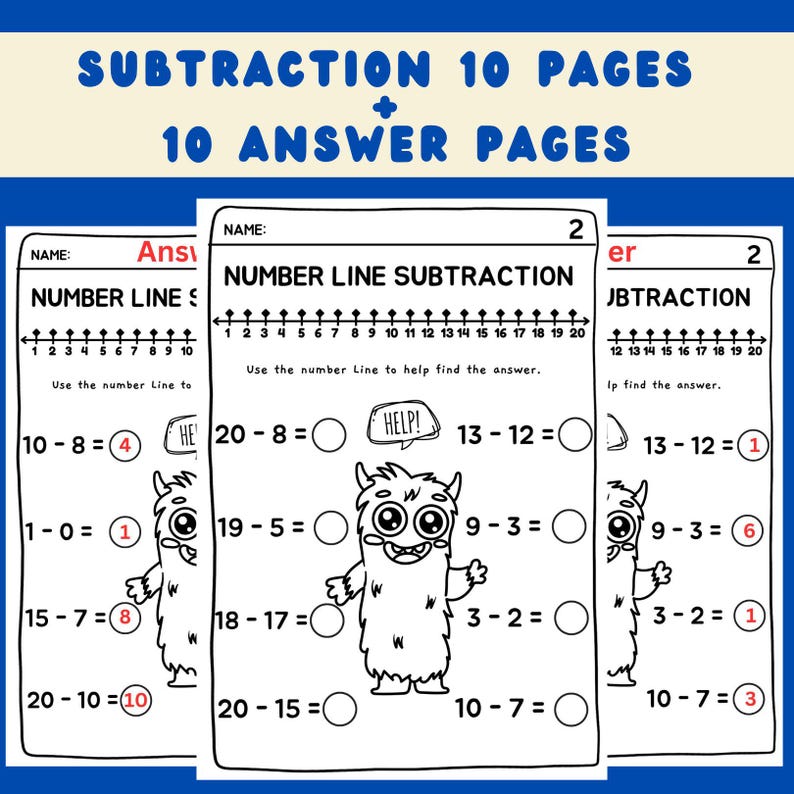 Addition and Subtraction and Mixed Within 20 Using a Number Line ...