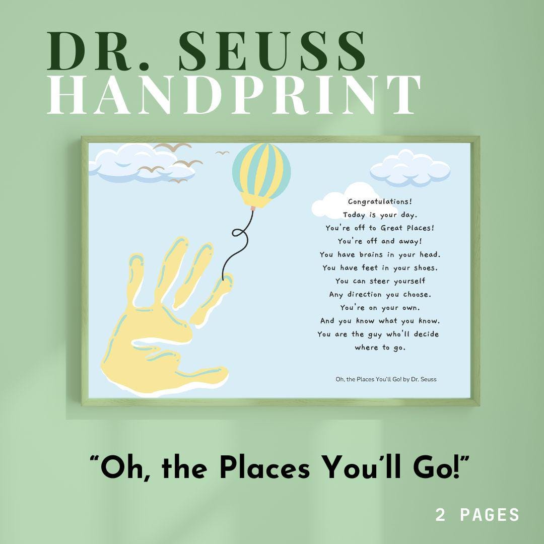 Dr. Seuss Week Handprint Art Craft, Oh the Places You'll Go, Read ...
